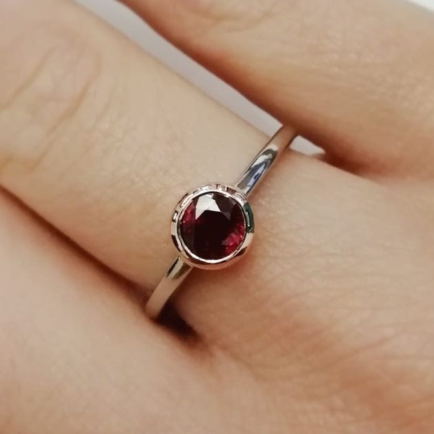 Platinum Ring With Round Ruby in Rose Gold Rub Over Setting - Blair and ...